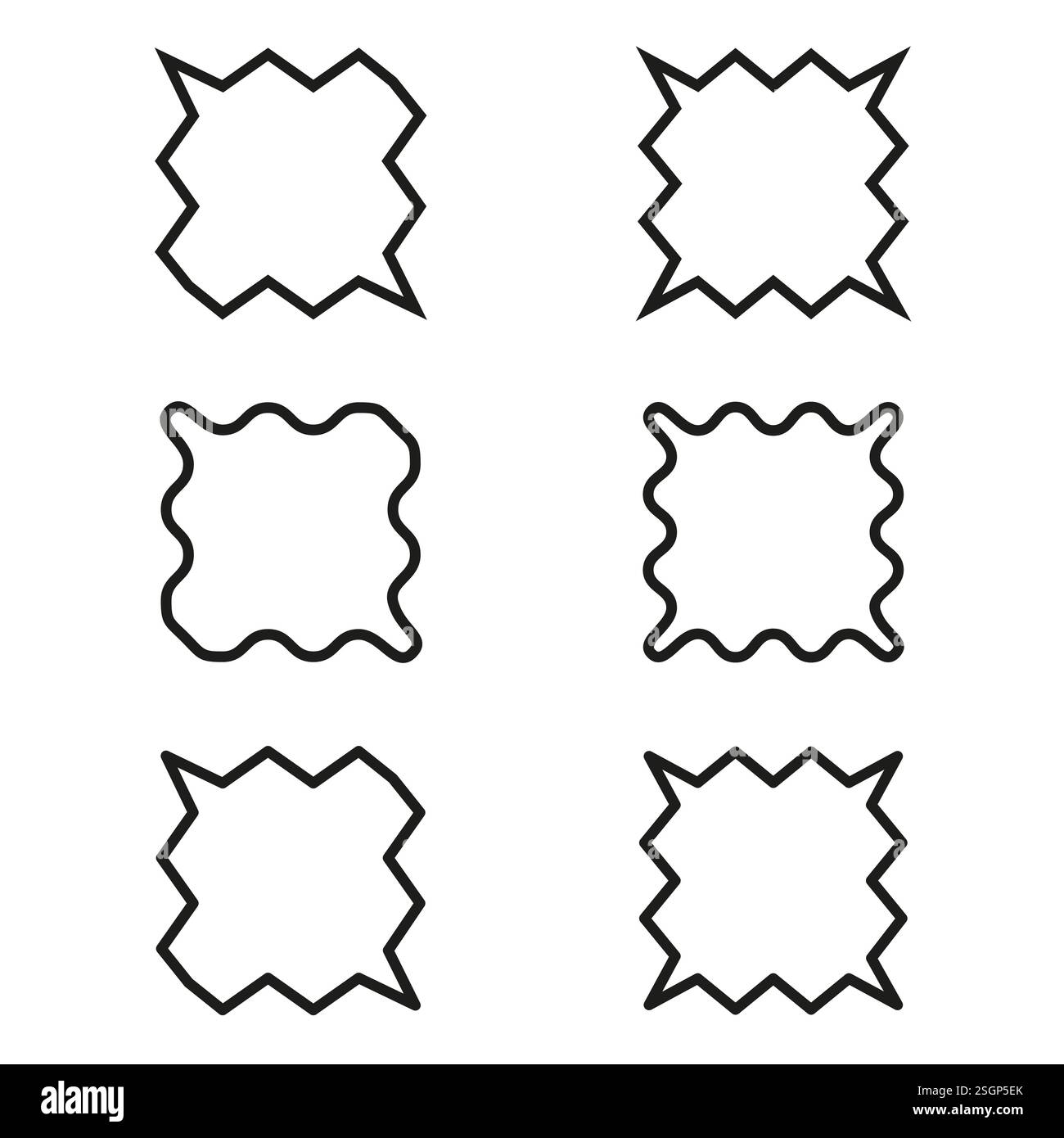 Irregular square shapes. Geometric abstract elements. Distorted frame symbols. Black outline ...