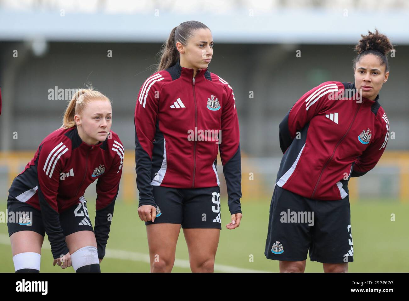 London, UK. 9 February 2025. Beth Lumsden, Lia Cataldo and Demi Stokes ...