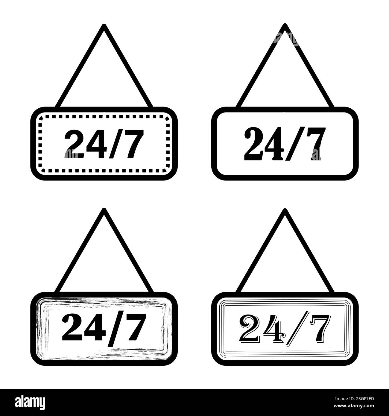 Open sign. Business hours symbol. Twenty four seven text. Vector ...