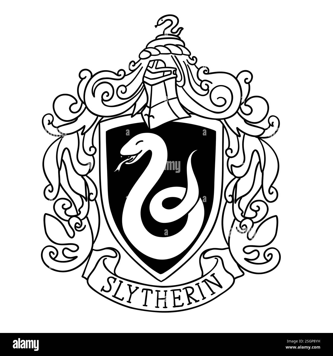Harry Potter Slytherin emblem logo in cartoon doodle style. Vector ...
