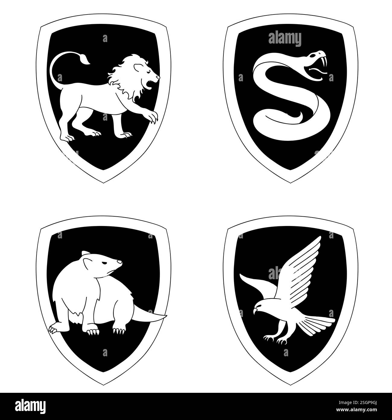 Set of animal emblems in cartoon doodle style. School of witchcraft and ...