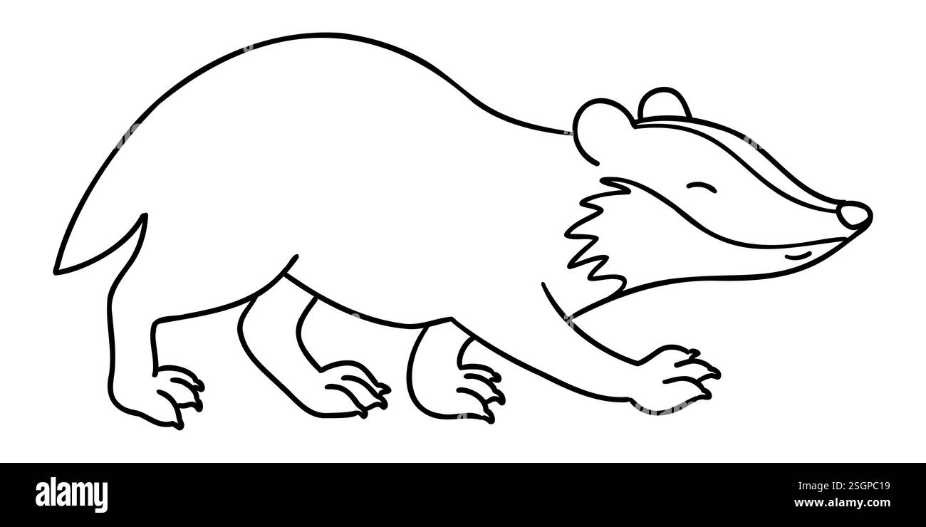 Cute smiling badger animal in cartoon doodle style. Vector illustration ...
