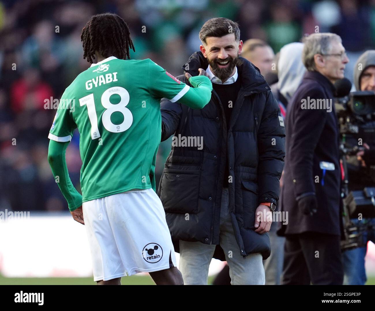 Plymouth Argyle manager Miron Muslic with Darko Gyabi following the ...