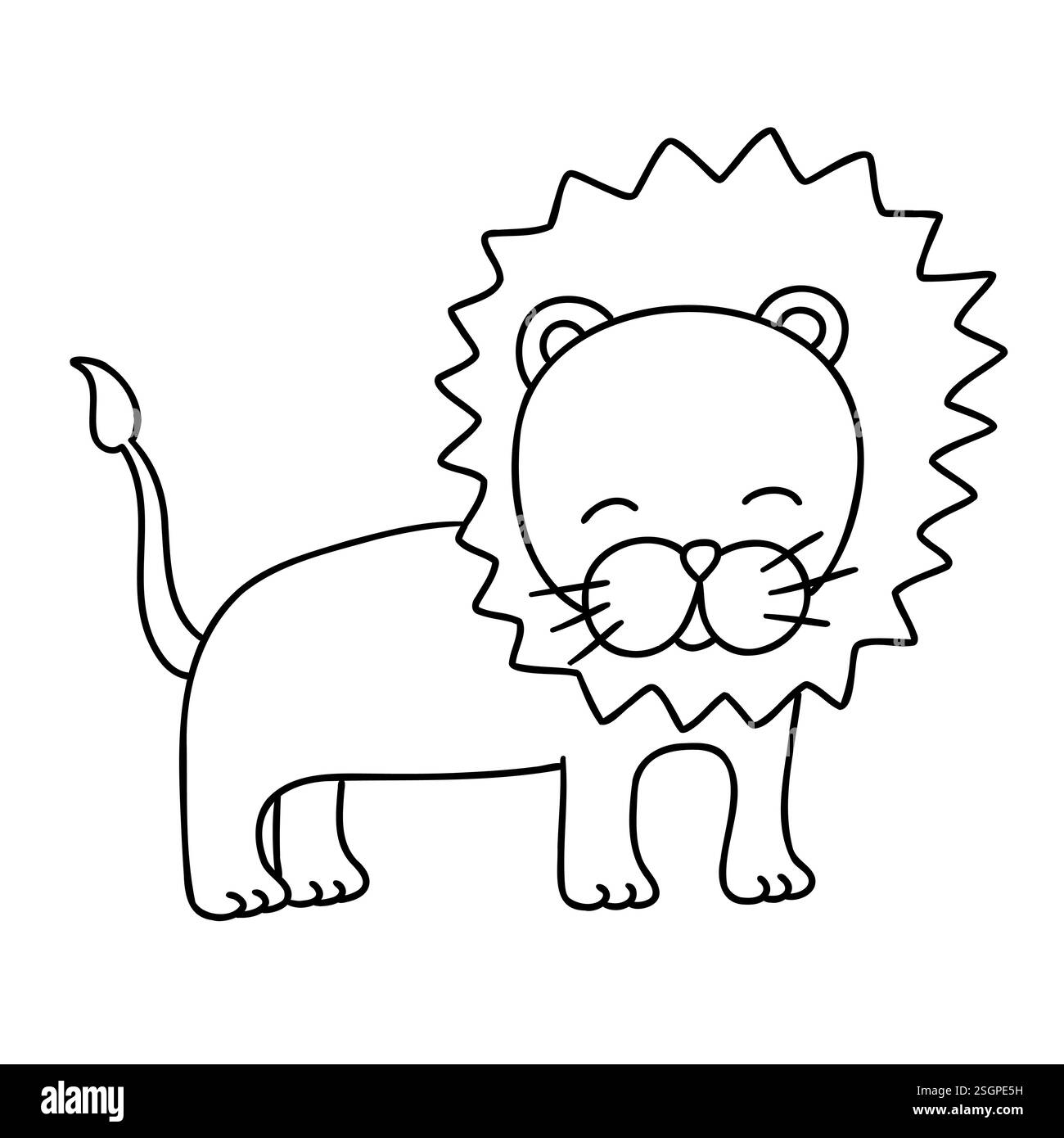 Cute smiling lion animal in cartoon doodle style. Vector illustration ...