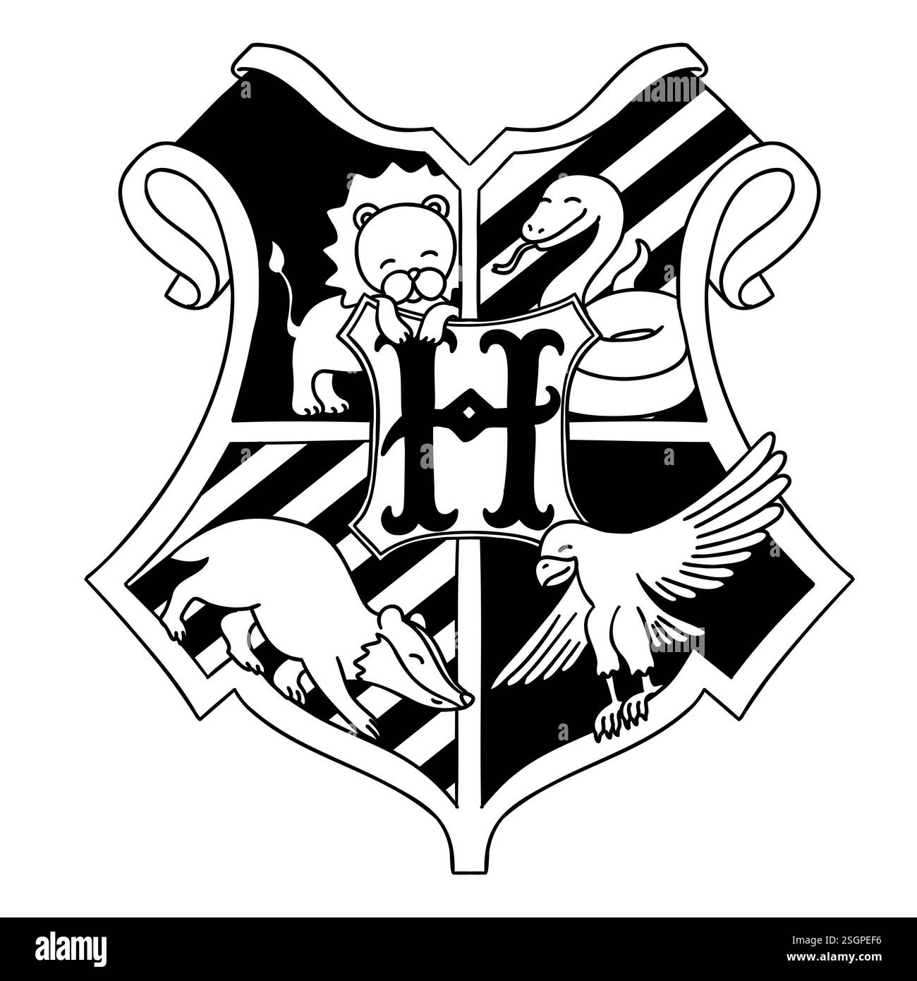 Harry Potter Hogwarts logo with cute animals. Vector illustration in ...