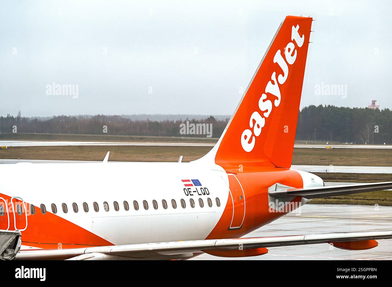 BERLIN - JAN 09: Close-up of an Airplane with EasyJet livery on surface ...