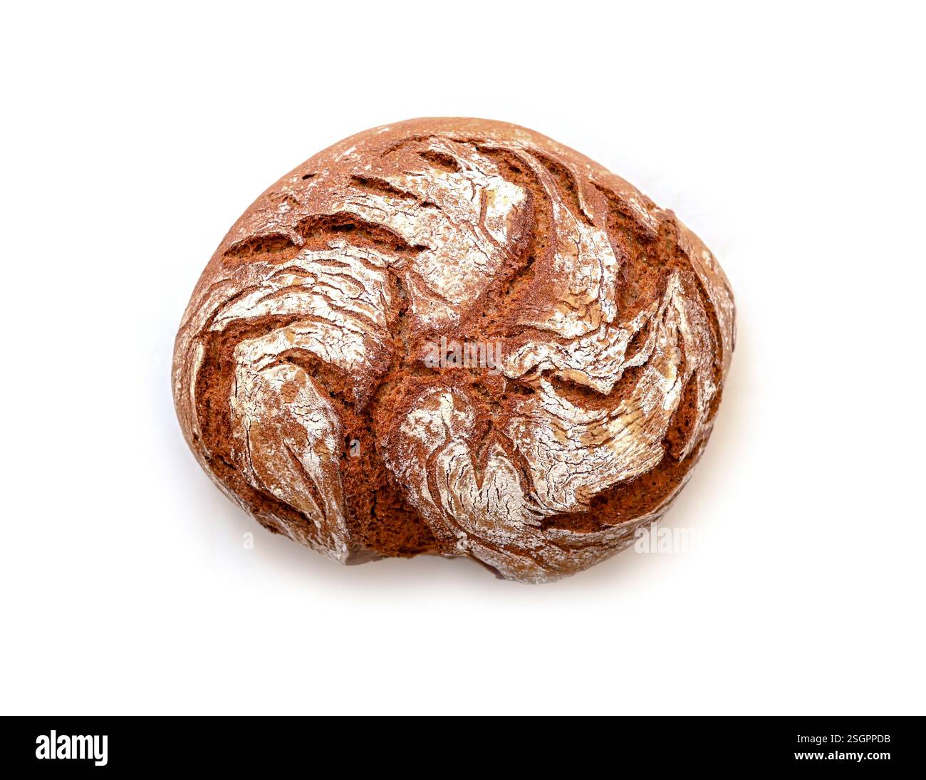 Loaf of natural handmade brown bread isolated on white, top view Stock ...