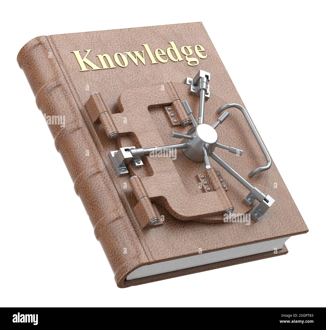 Knowledge concept with vault door and the book isolated on white ...