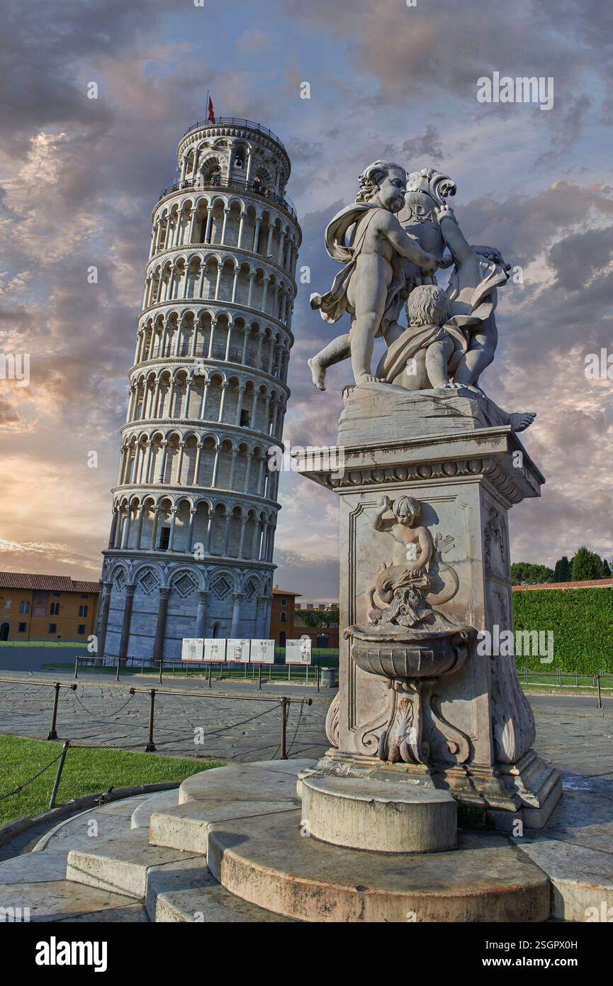 Photo of the medieval romanesque Leaning Tower of Pisa (cathedral bell ...