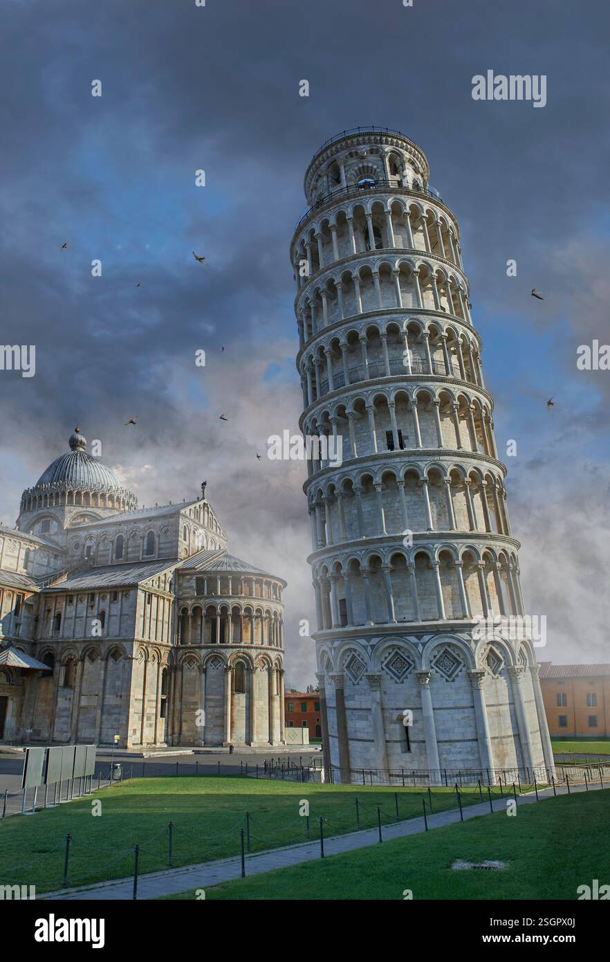 Photo of the medieval romanesque Leaning Tower of Pisa (cathedral bell ...