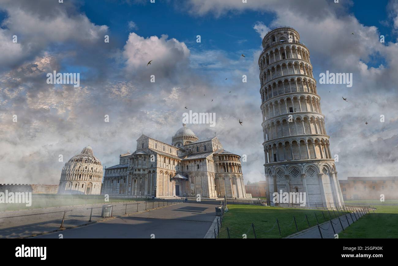 Photo of the medieval romanesque Leaning Tower of Pisa (cathedral bell ...