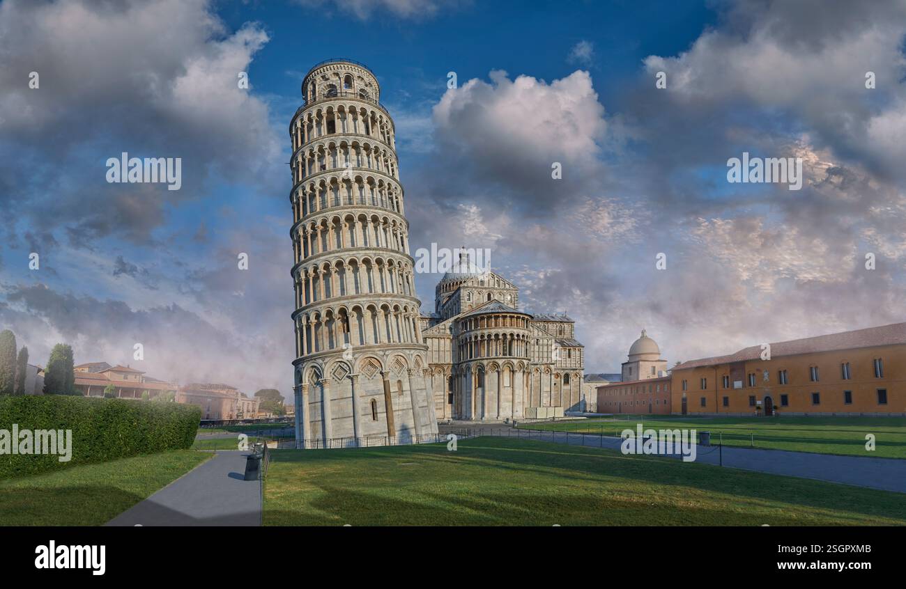 Photo of the medieval romanesque Leaning Tower of Pisa (cathedral bell ...