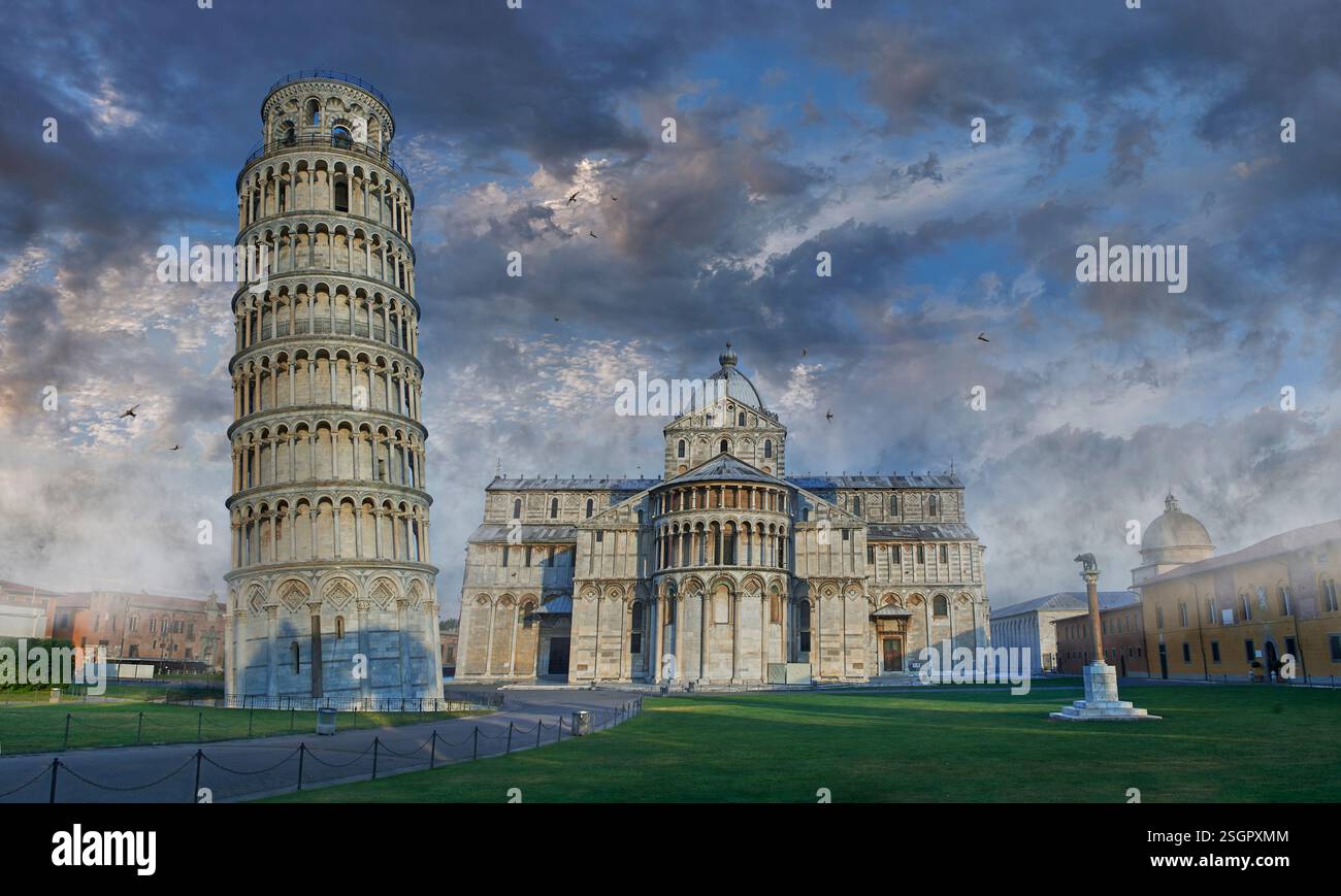 Photo of the medieval romanesque Leaning Tower of Pisa (cathedral bell ...