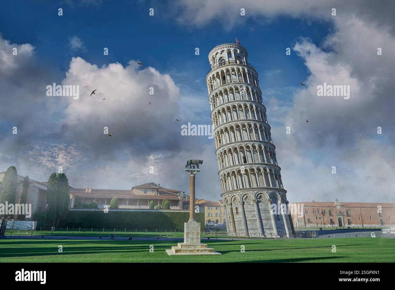 Photo of the medieval romanesque Leaning Tower of Pisa (cathedral bell ...