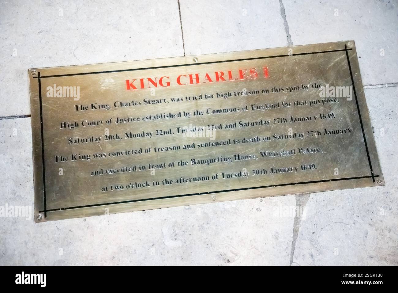 King Charles (Stuart) Plaque, Westminster Hall, Parliament Stock Photo ...