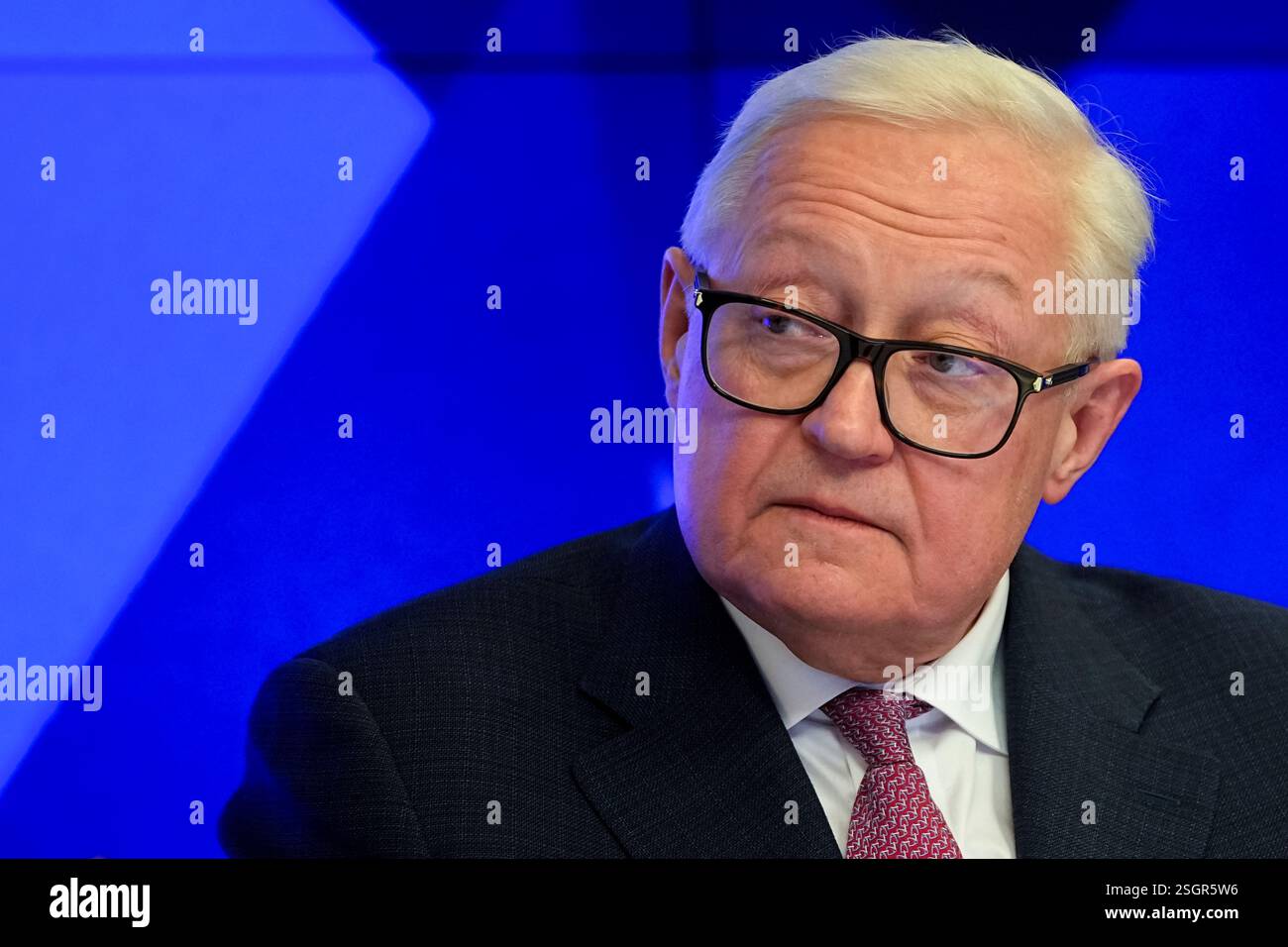 Russian Deputy Foreign Minister Sergei Ryabkov speaks to the media at a ...