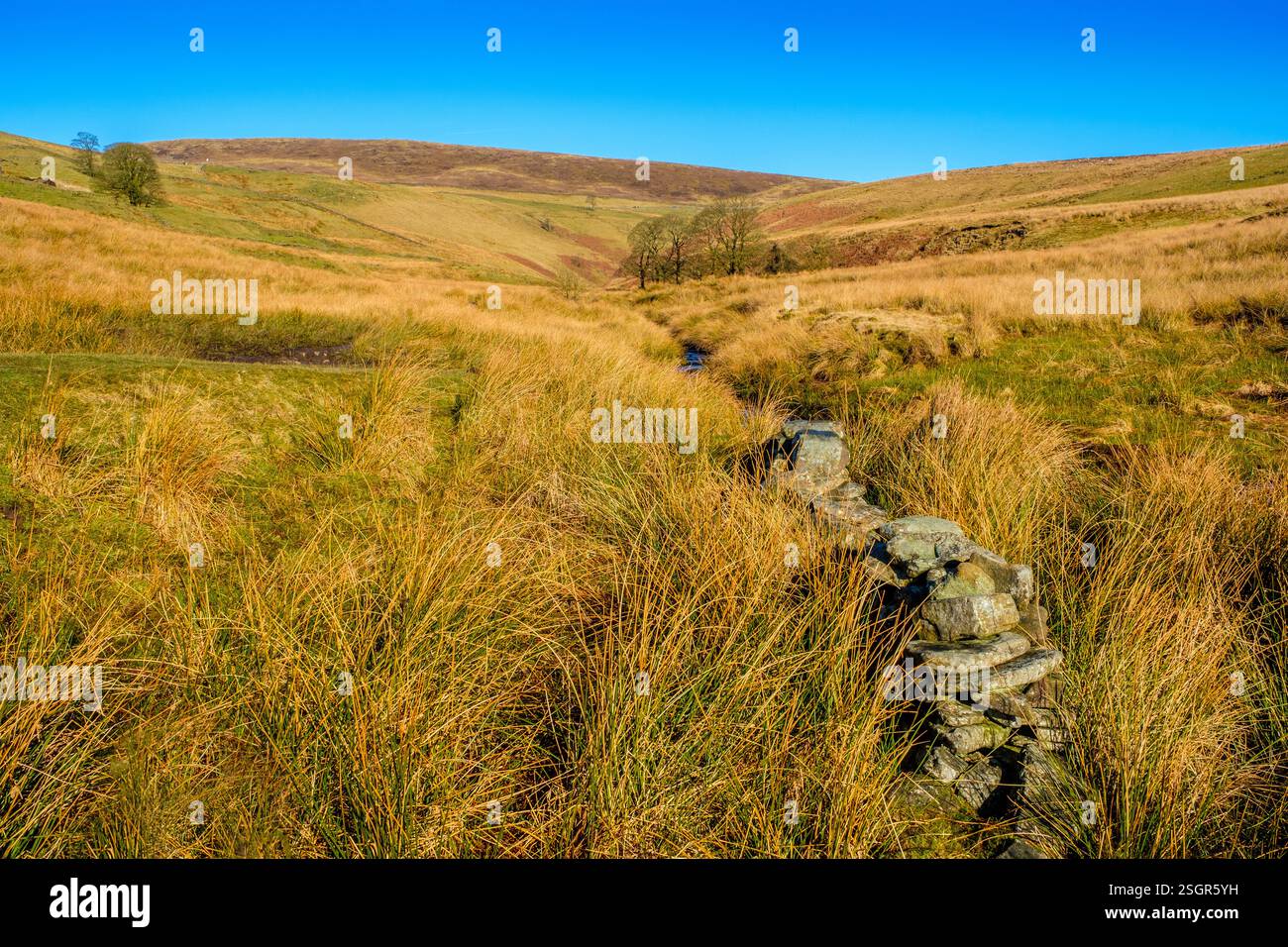 The valley of the River Dane coming off Axe Edge in the Peak District ...