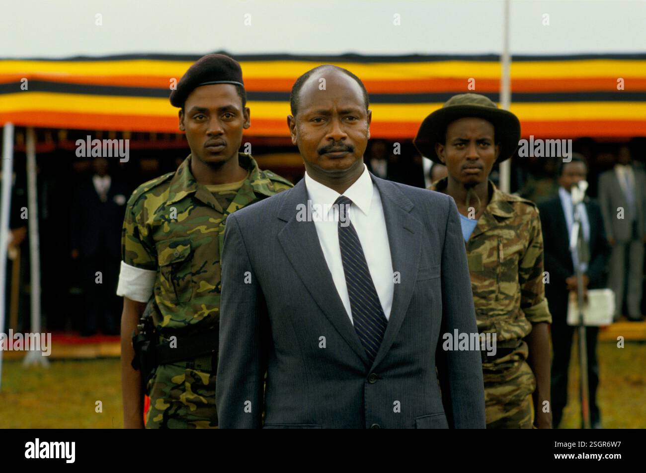 President Yoweri Museveni speaking during celebrations of 1st ...
