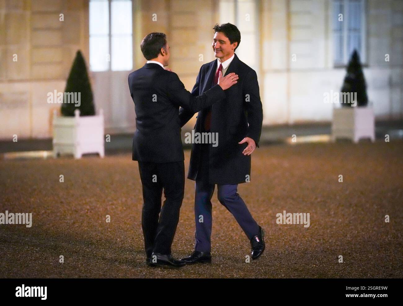 Paris, France. 09th Feb, 2025. Prime Minister Justin Trudeau, right, is ...