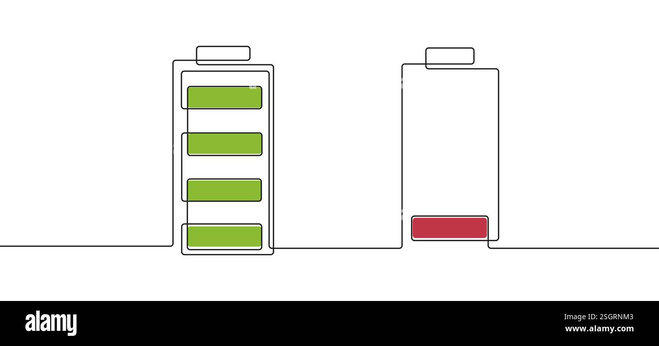 Charging and draining batteries in a continuous line art style. A ...