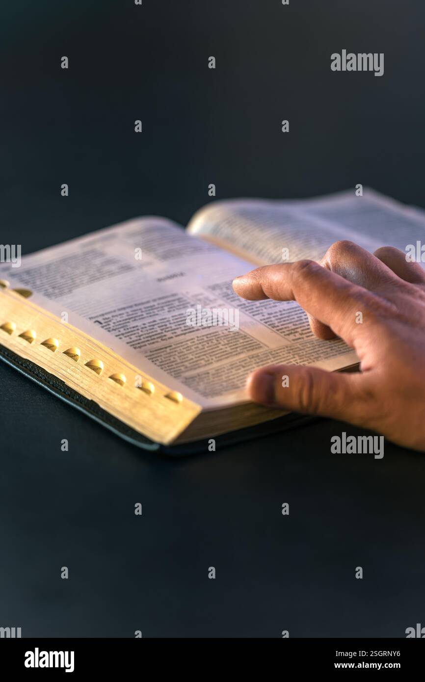 Open Bible close-up. Christianity concept. Reading God's Holy Bible ...