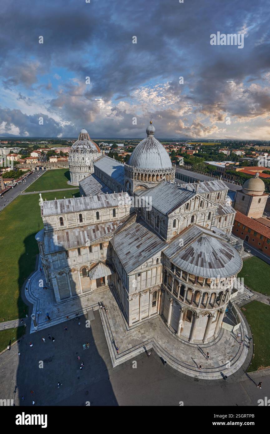 Aerial roof top photo of the medieval romanesque cathedral of Pisa ...