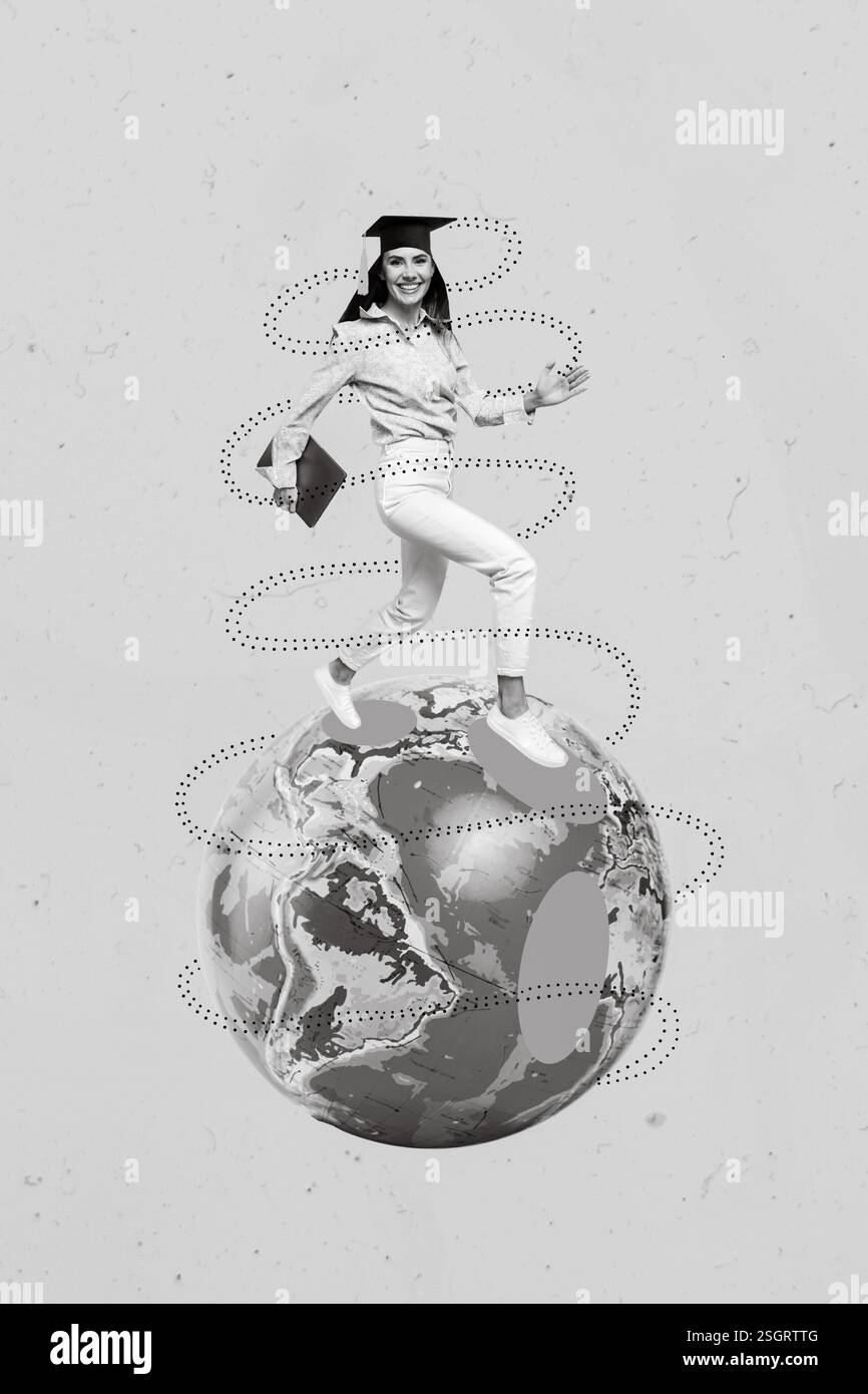 Creative photo 3d collage artwork postcard of funny student bachelor ...