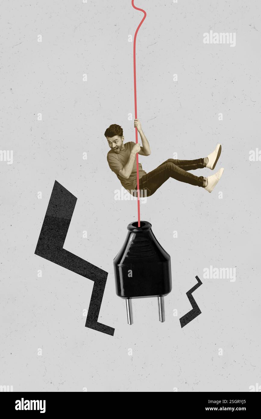 Creative trend artwork design 3D collage sketch of young man hang hand ...