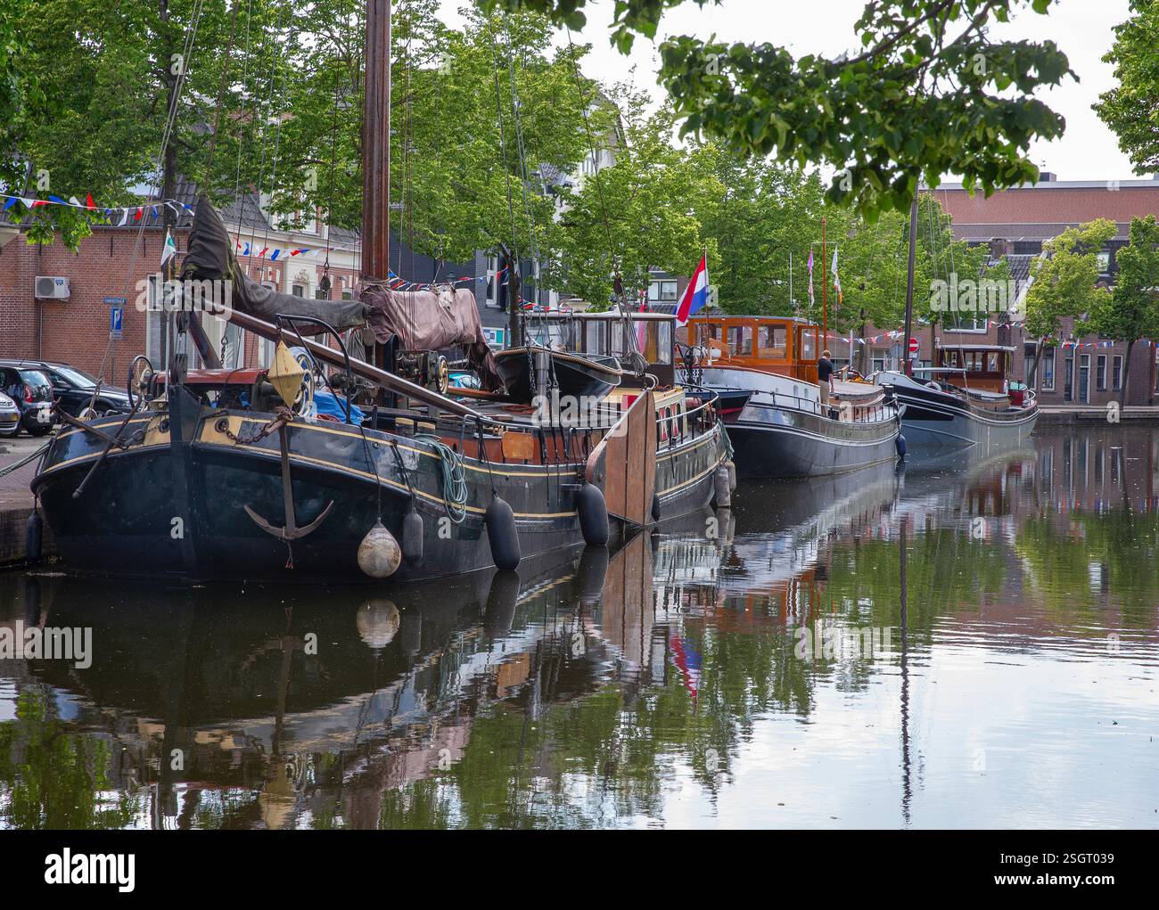Historic boats and barges laying in the canals of Meppel Drenthe ...