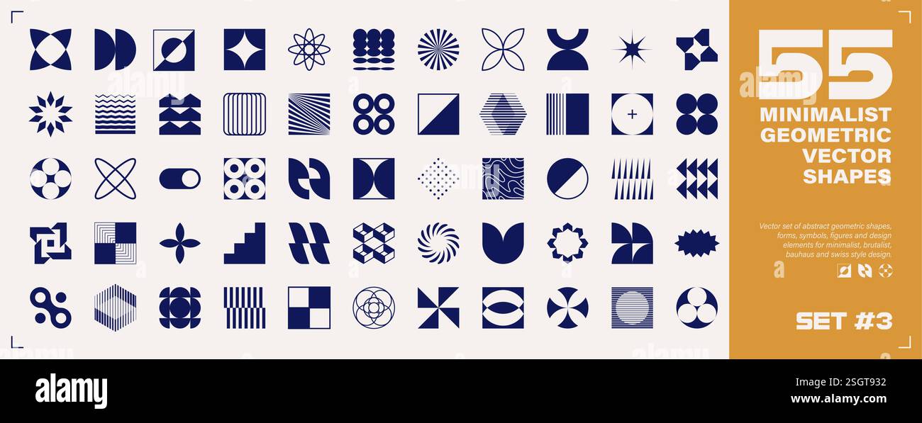 Set of 55 abstract geometric shapes, symbols, logomarks and other simple graphic design elements ...