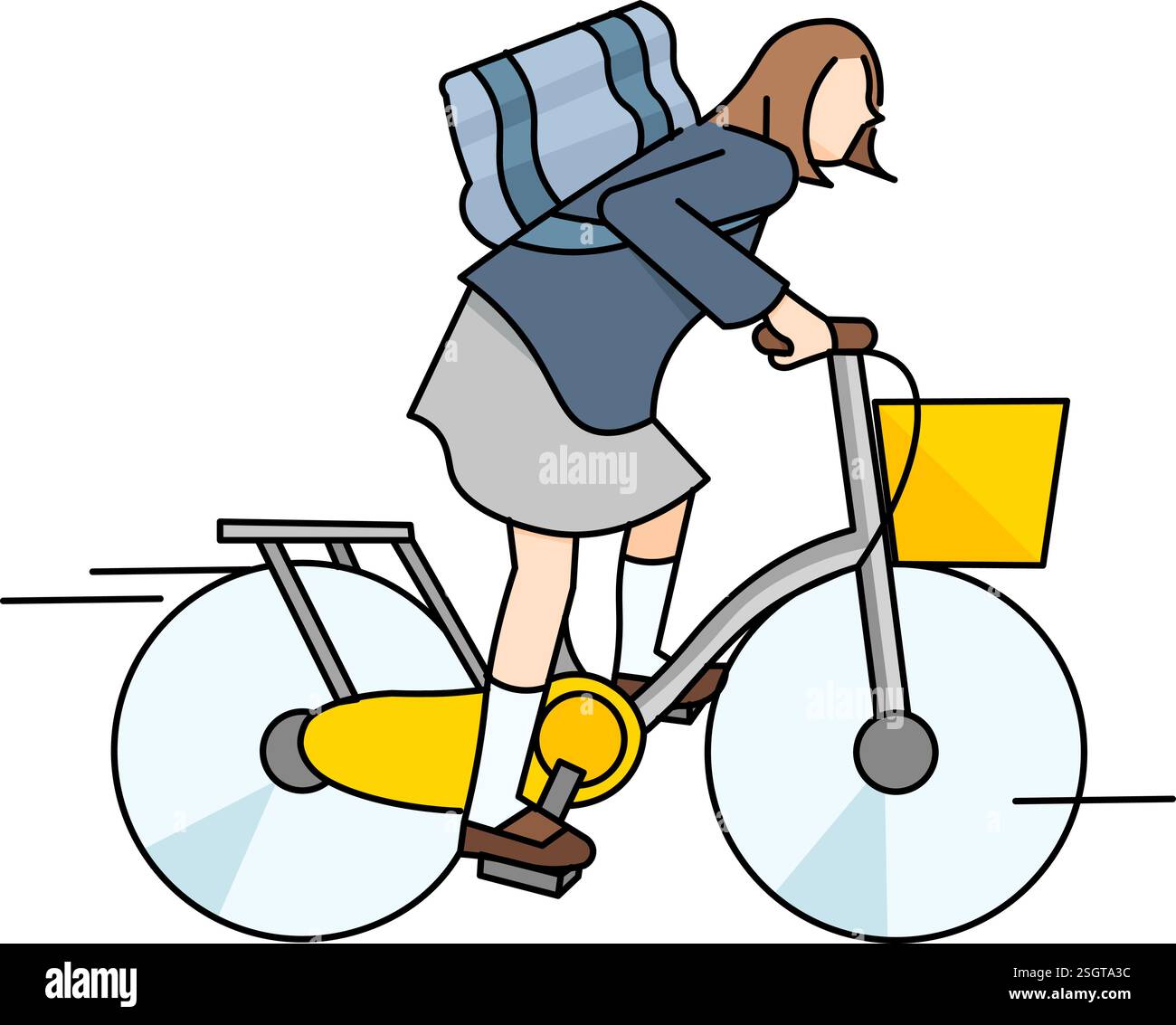 Vector illustration of a schoolgirl standing on a simplex bicycle Stock ...