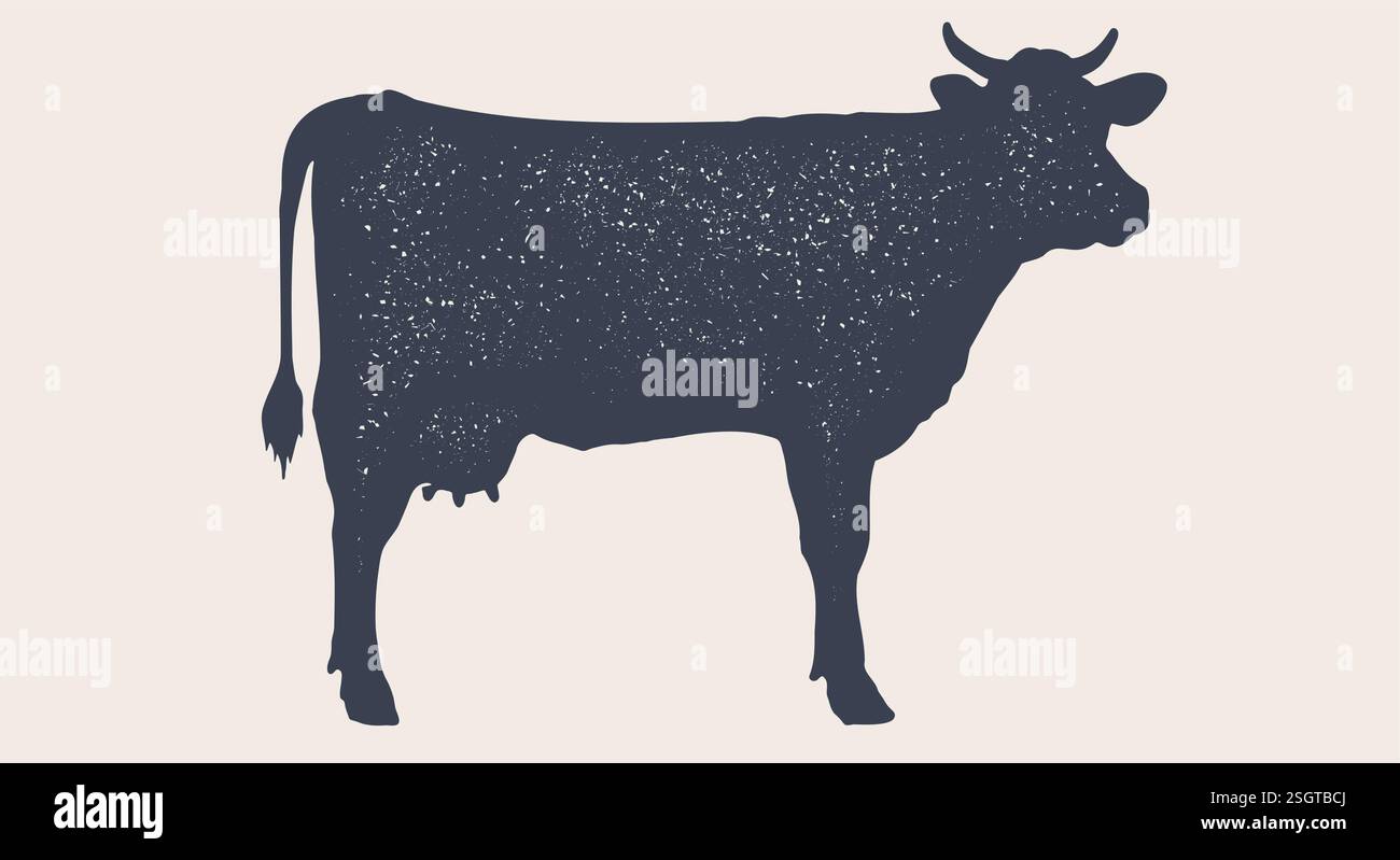 Cow, bull, beef. Hand drawn silhouette Stock Vector Image & Art - Alamy