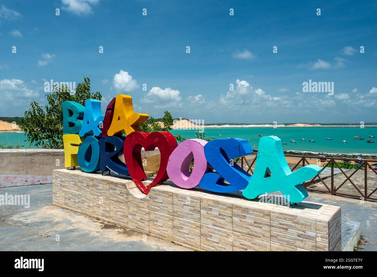 Colorful Baía Formosa Sign Overlooking the Atlantic Ocean, Baia Formosa ...