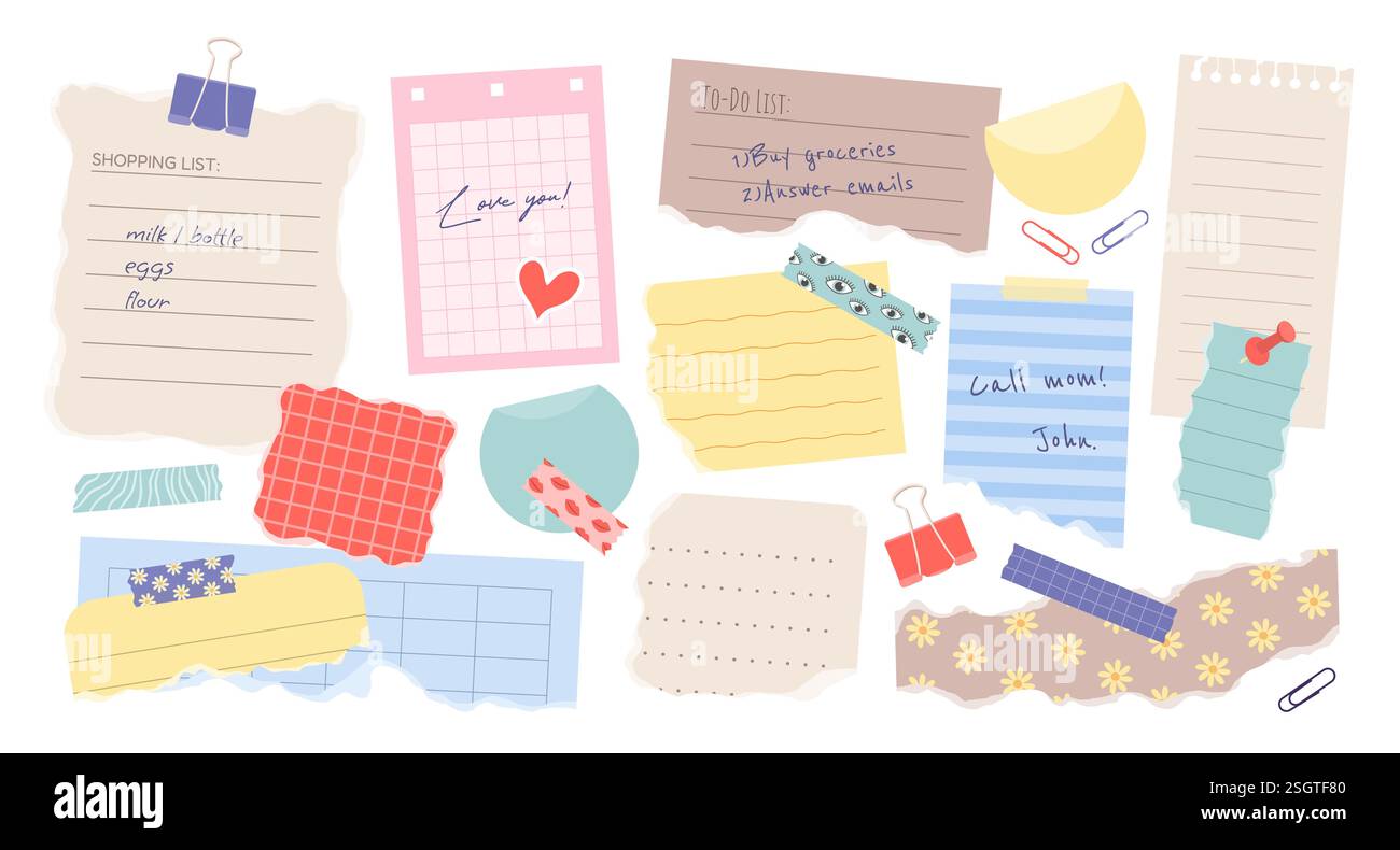 Set of various torn paper notes, stickers, tapes Stock Vector Image ...