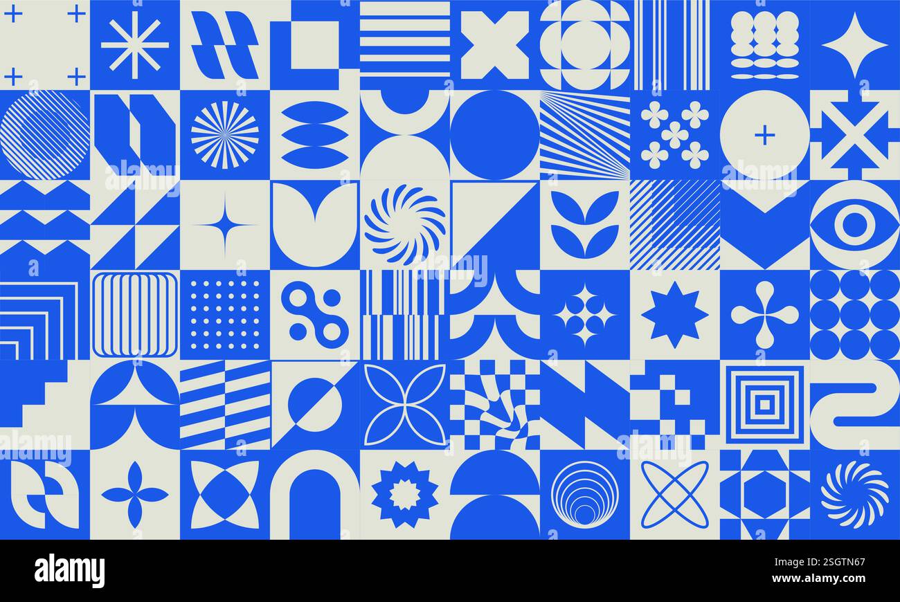 Seamless pattern with abstract geometric shapes, symbols, forms and ...