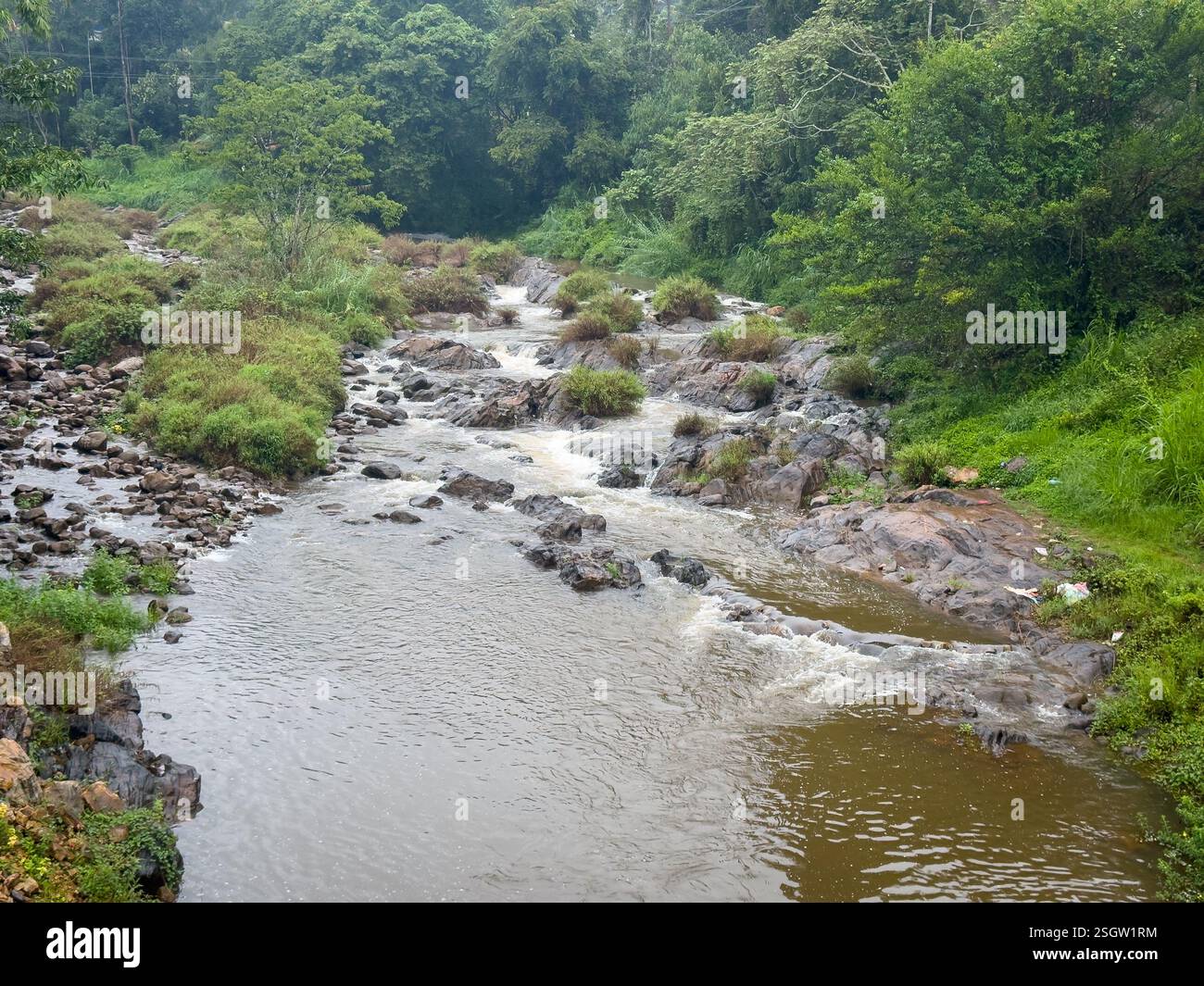 Water flowing along the scenic Muthirapuzha River near Munnar, Idukki ...