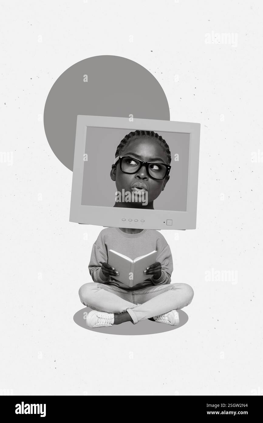 Vertical creative collage illustration of beautiful clever smart girl ...