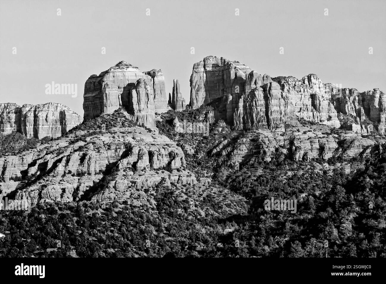 Mountain range with a large rock formation in the middle. The mountain ...