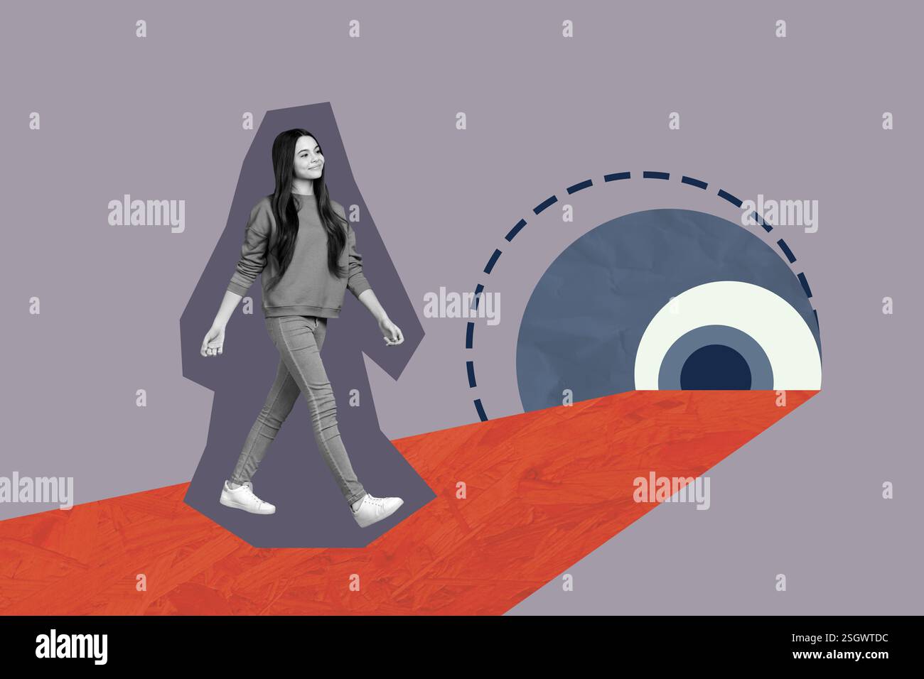 Exclusive art banner collage of happy girl step eyeball stare control ...
