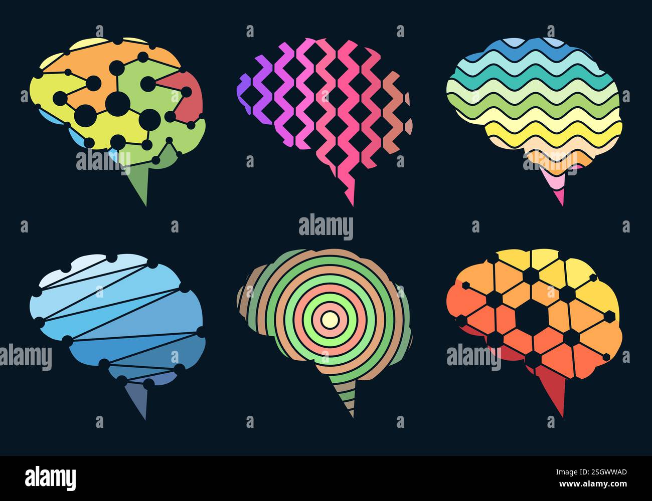 Cartoon colorful human brain sign set Stock Vector Image & Art - Alamy