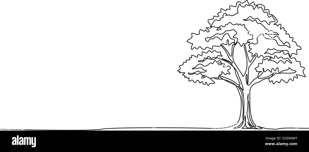 continuous single line drawing of a deciduous tree, line art vector ...