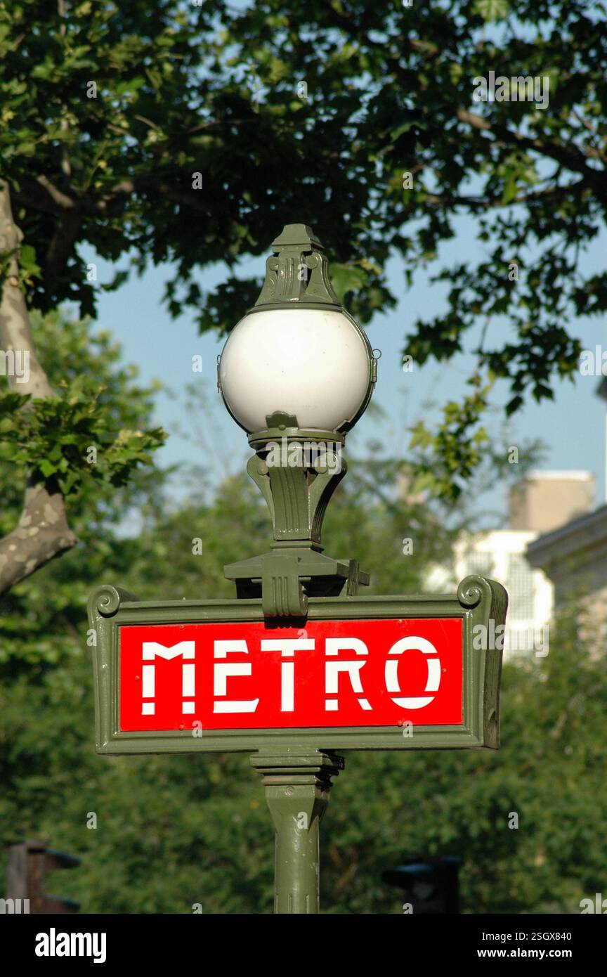 Entrance sign at a station of the Paris, France, Metro or Metropolitan ...