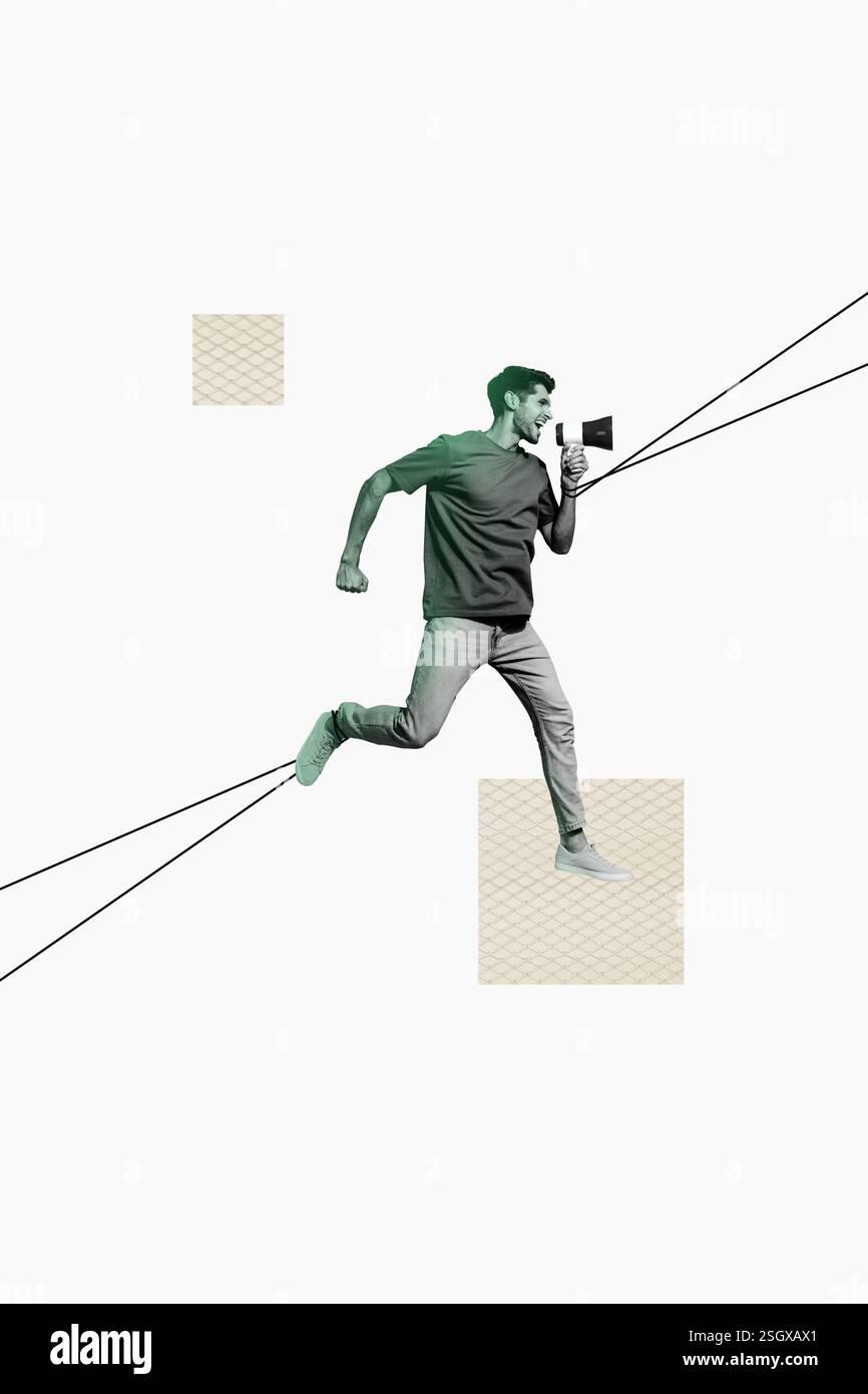 Vertical sketch 3d collage poster of happy man control workload ...