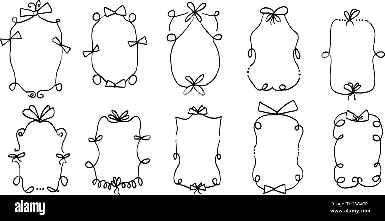 Vintage bows coquette frames set. Charcoal or pencil drawing Christmas ...