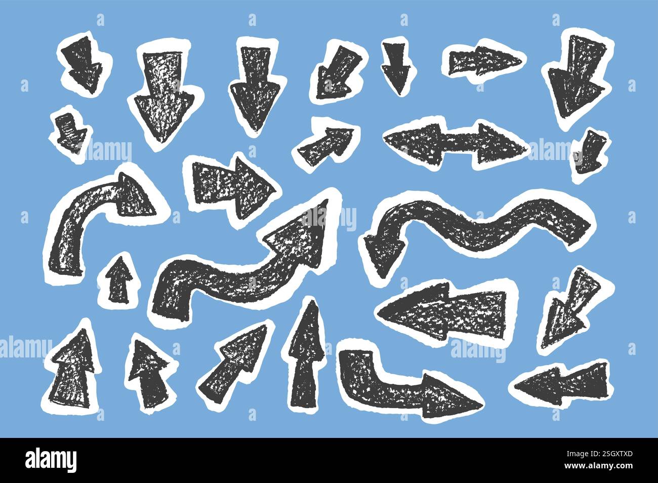 Arrow stickers collage set crayon drawing Pointers isolated. Navigation ...