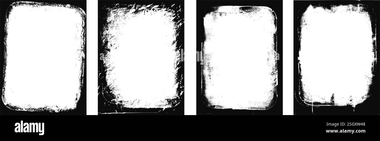 Grunge frames set templates. Ink paint border with rough edges for ...