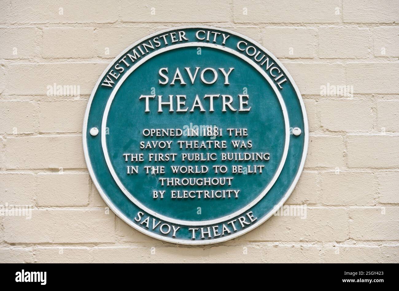 London, UK.London, England, UK. Commemorative plaque: Savoy Theatre ...