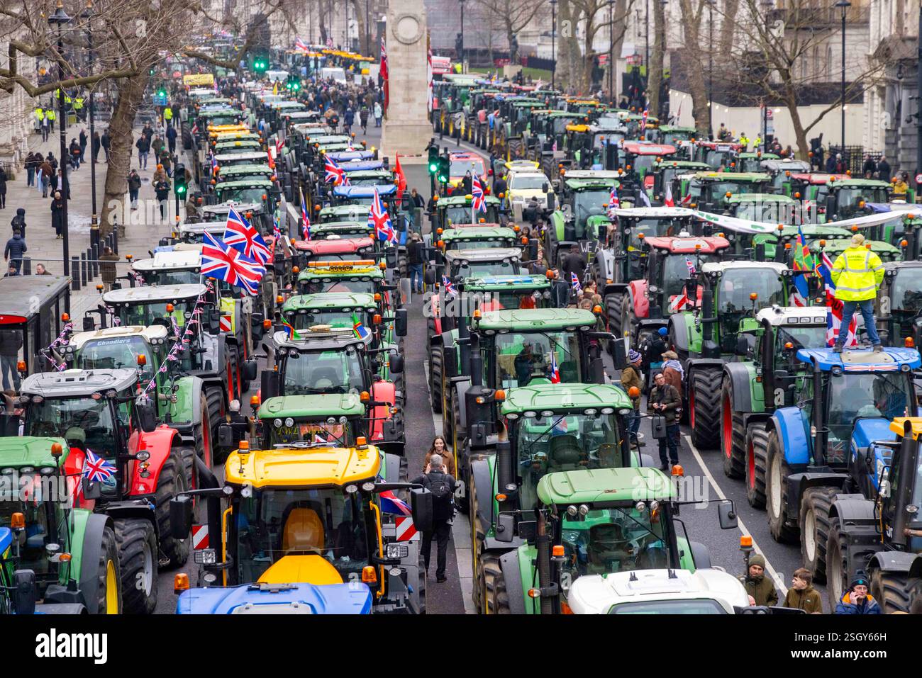 London, UK. 10th Feb, 2025. Hundreds of tractors arrive in Whitehall ...