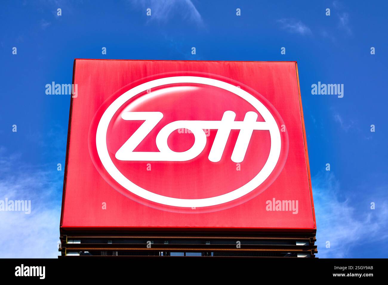 Asbach-Bäumenheim, Bavaria, Germany - February 8, 2025: The Zott logo ...