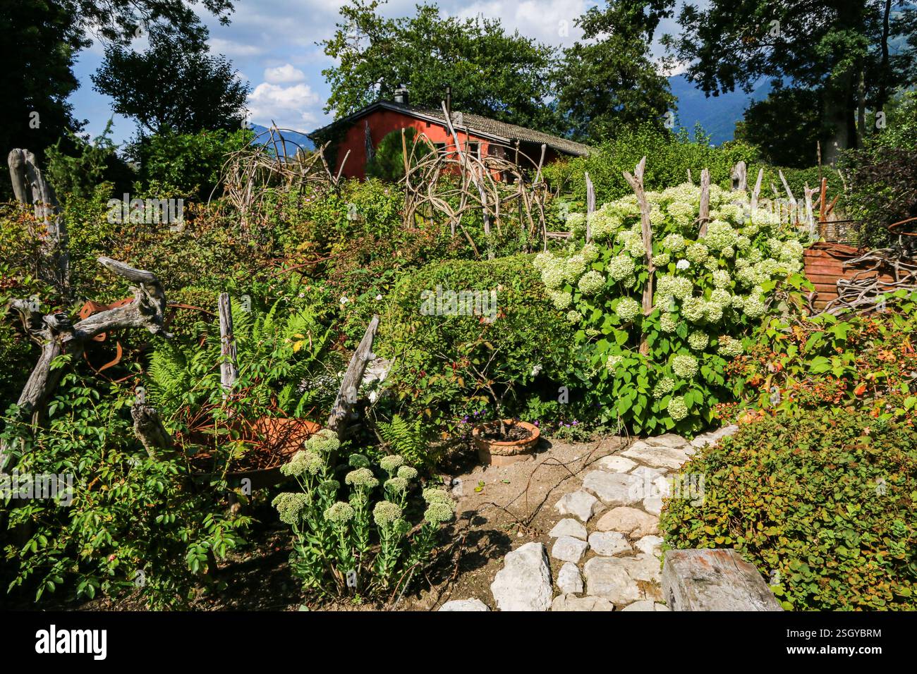Original garden in Les Grangettes near Geneva lake in Switzerland Stock ...